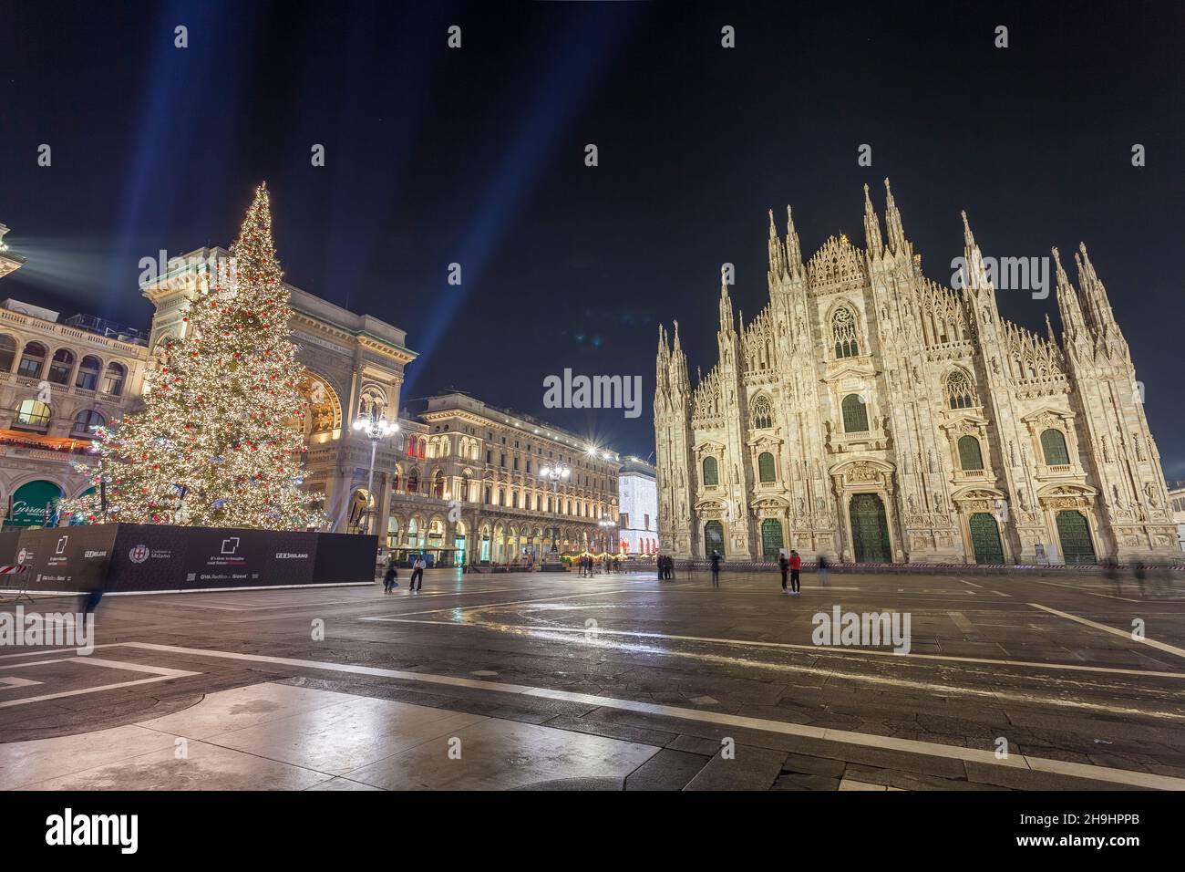 Milan, Italy - December 7, 2021: night street view of Milan with ...
