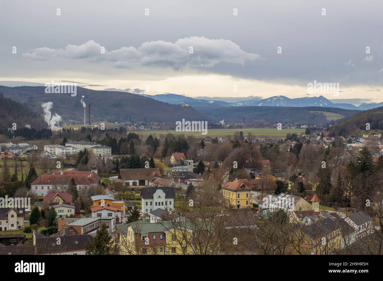 town of Pitten - view from the fortifications of the mountain church ...