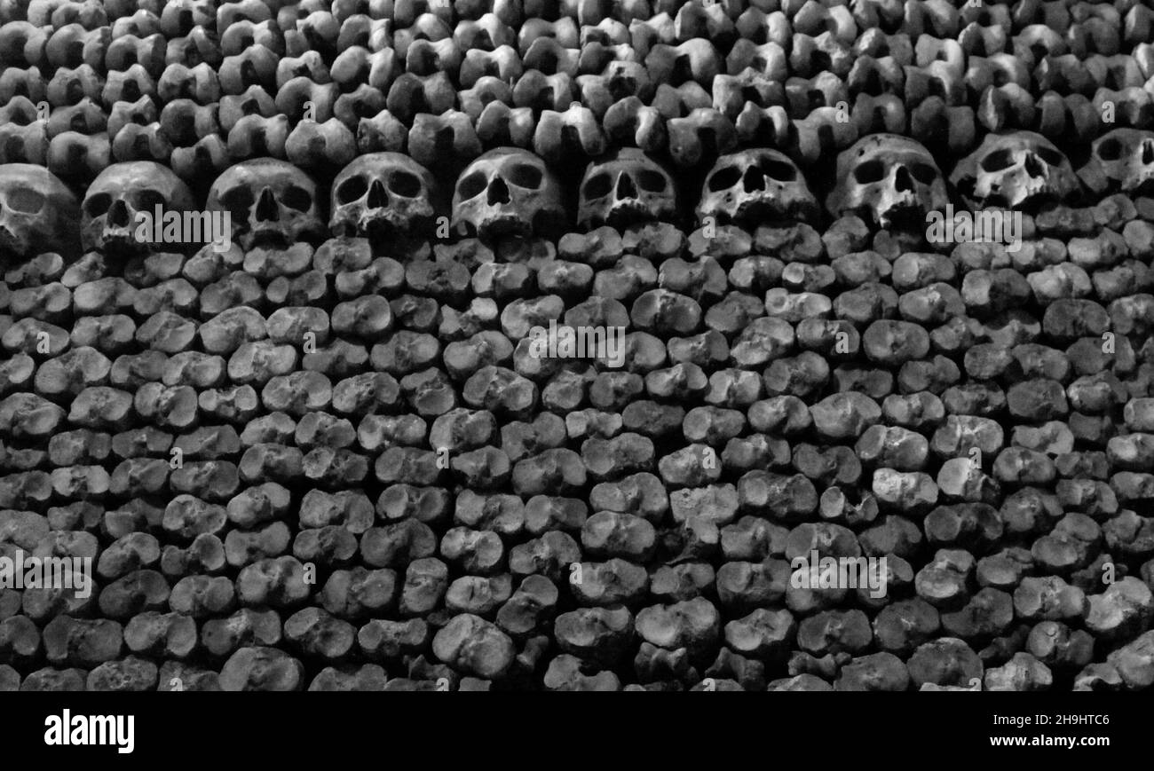 Skulls and bones in the catacombs in Paris Stock Photo - Alamy