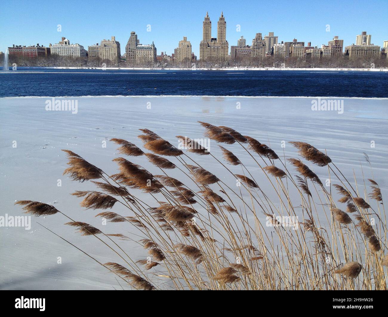 A general view of the upper west side of Central Park over the frozen ...