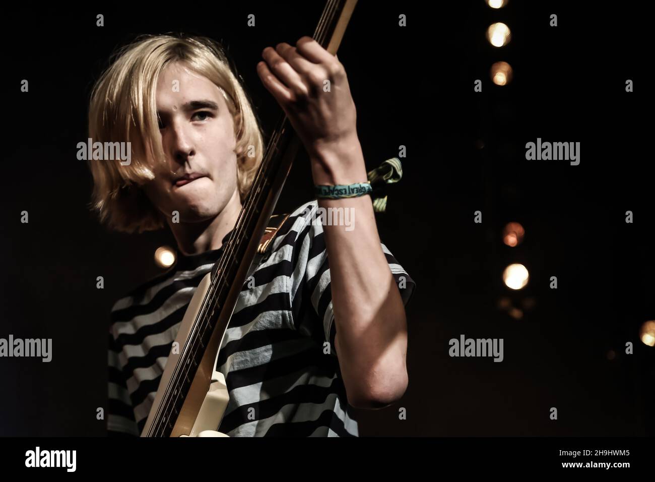 Cavan McCarthy, bass player in Swim Deep performing live on stage at ...