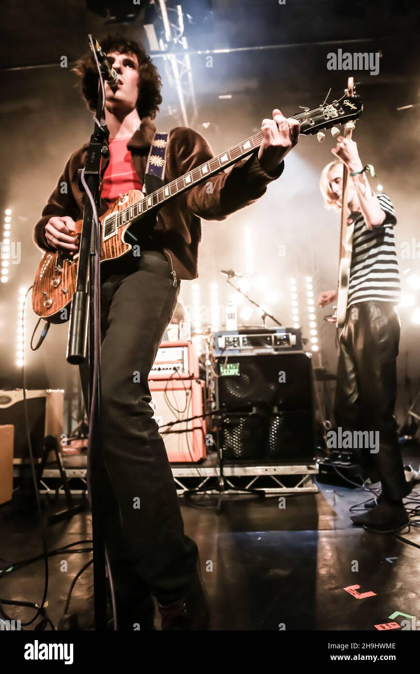Austin Williams of Swim Deep performing live on stage at The Warren as ...