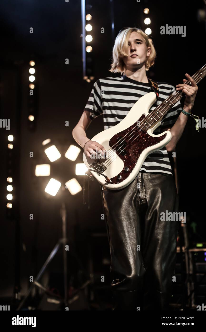 Cavan McCarthy, bass player in Swim Deep performing live on stage at ...