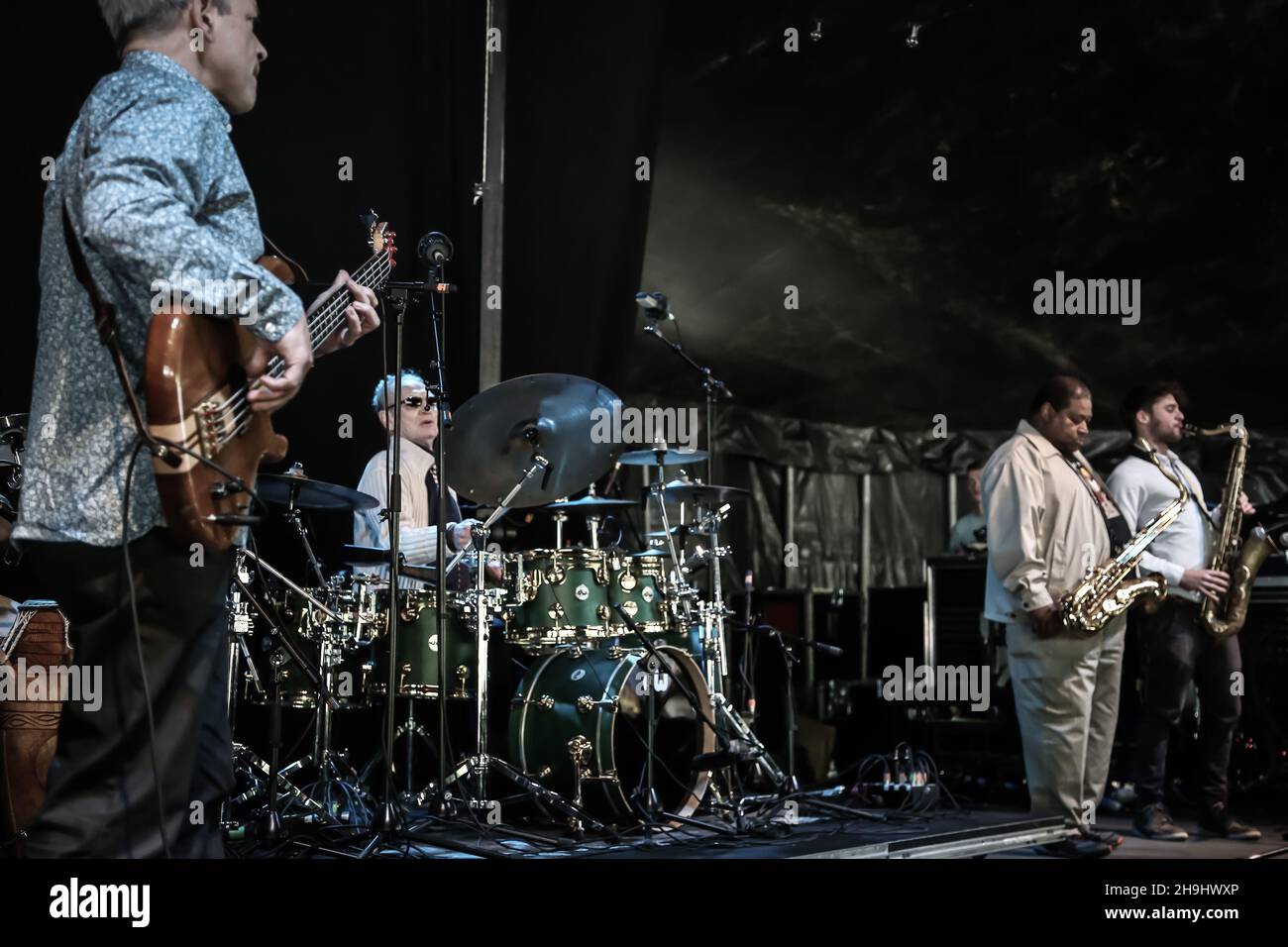 Ginger Baker performing live on stage at the Field Day festival in ...