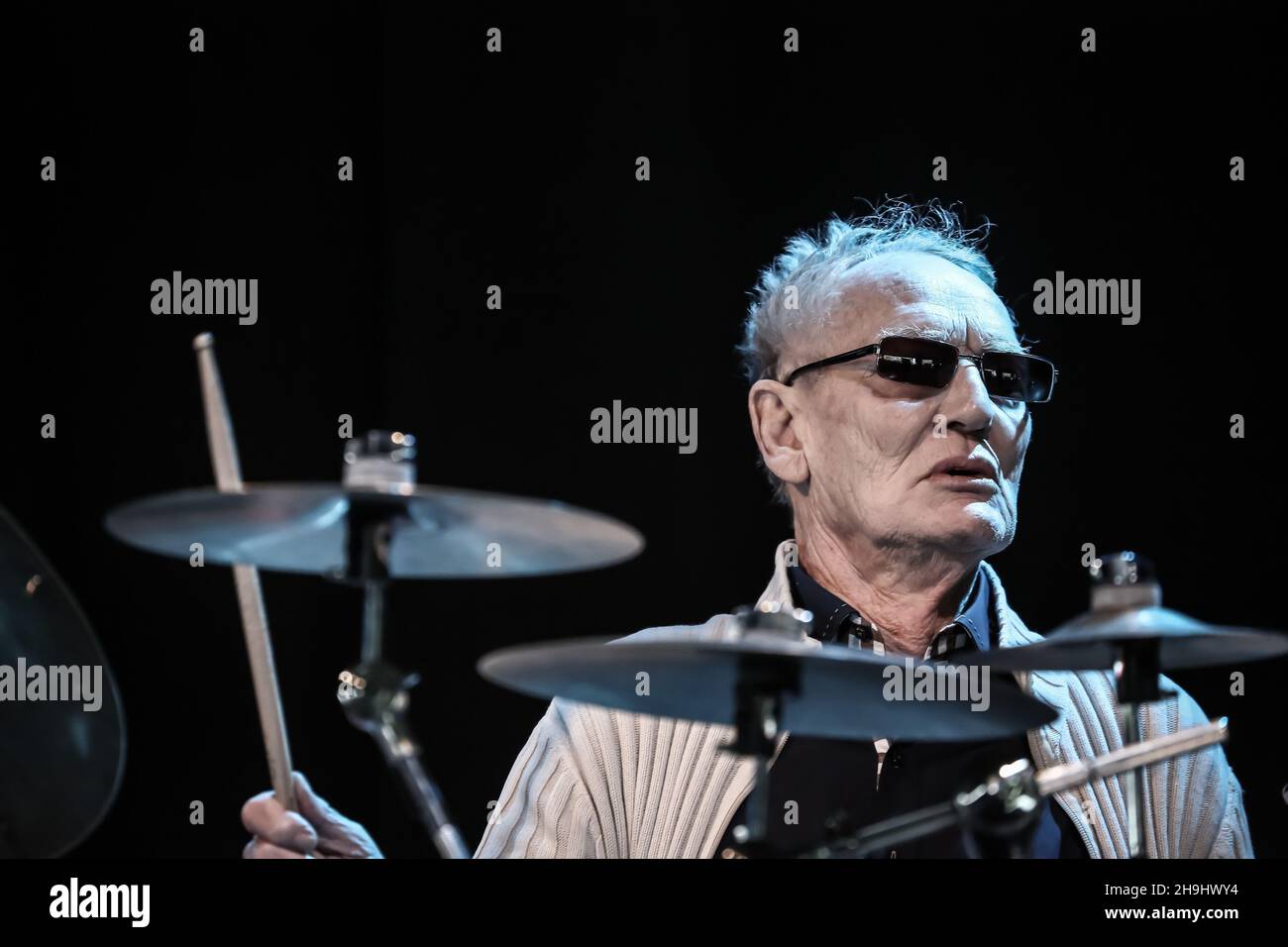 Ginger Baker performing live on stage at the Field Day festival in ...