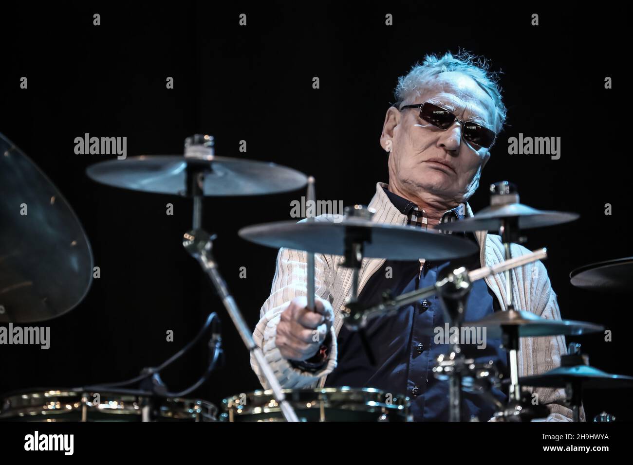 Ginger Baker performing live on stage at the Field Day festival in ...