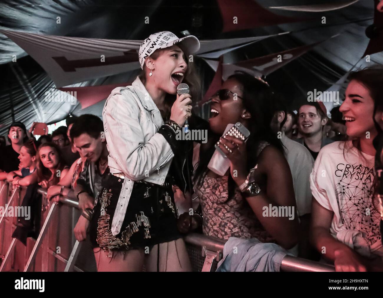 Samantha Urbani of the Brooklyn band Friends performing live on the iArena stage as part of the ...