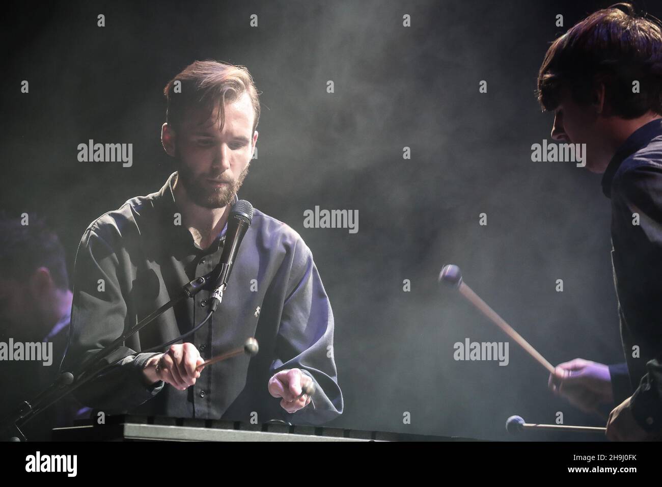 Duncan Wallis of Dutch Uncles performing live on stage at the Islington ...