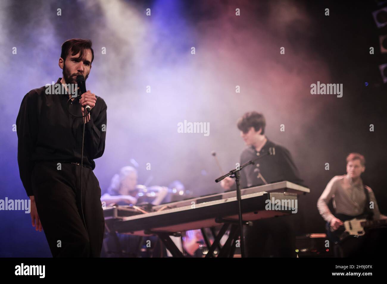 Duncan Wallis of Dutch Uncles performing live on stage at the Islington ...