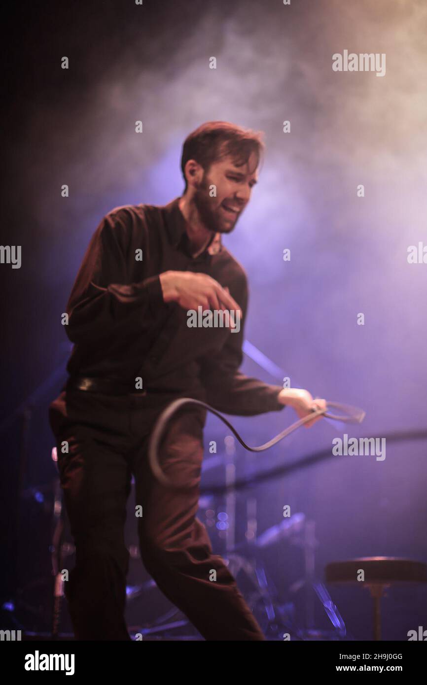 Duncan Wallis of Dutch Uncles performing live on stage at the Islington ...