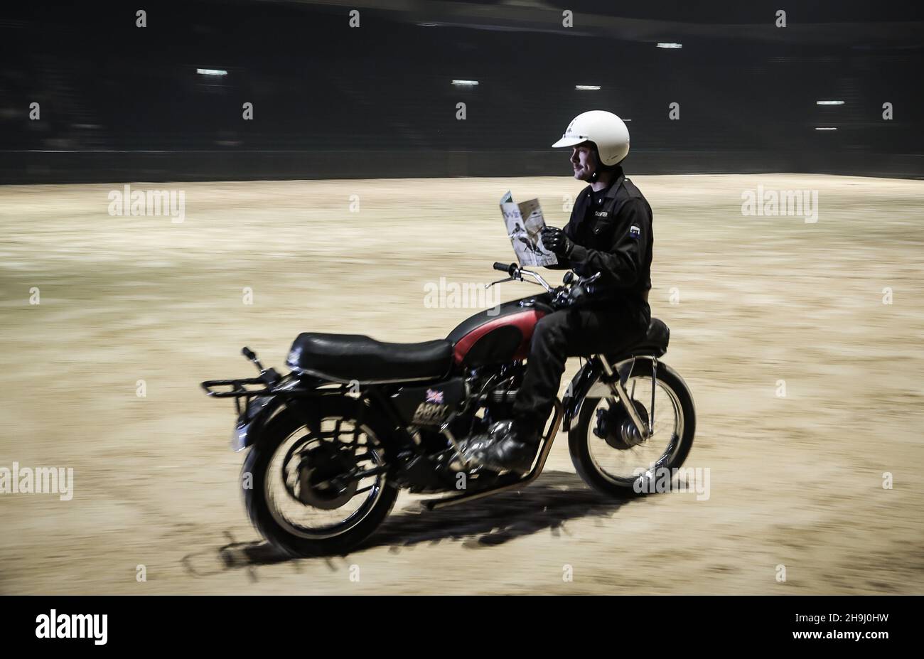 The White Helmets Motorcycle Display Team at rehearsals for the British Military Tournament at ...
