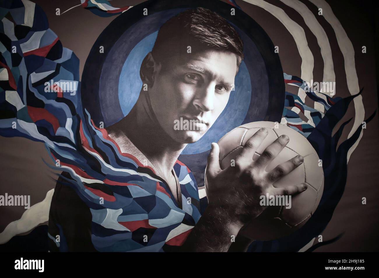 A work of art featuring footballer Lionel Messi combining a photo by ...