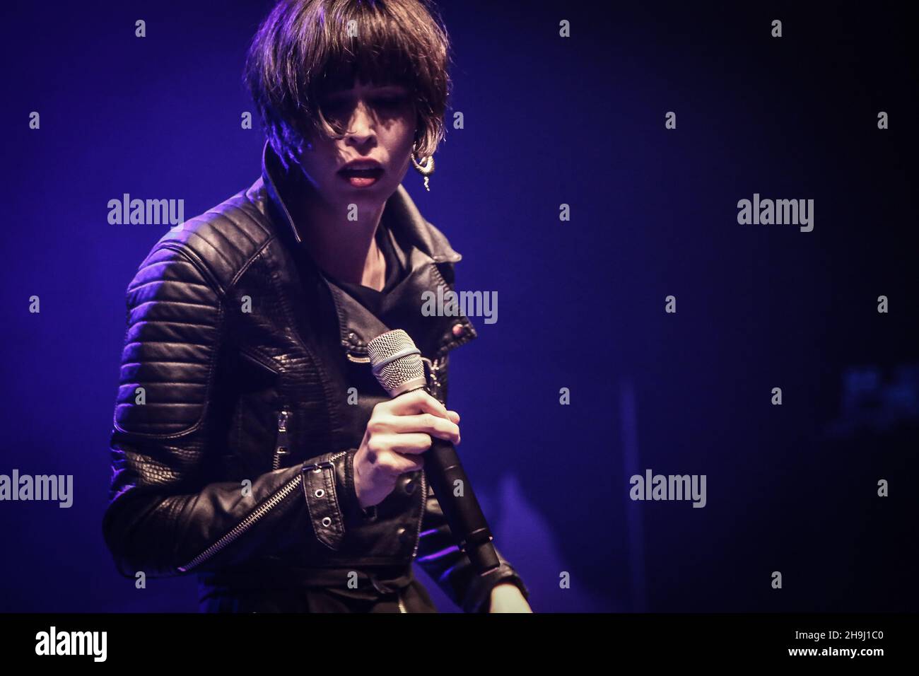 Hayley Mary of The Jezabels performing live on stage at the Shepherds ...