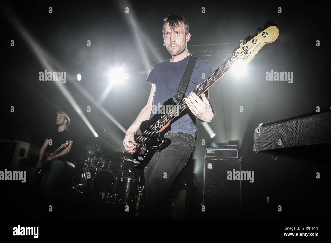 Simon Wright of 65daysofstatic performing live on stage at KOKO in ...