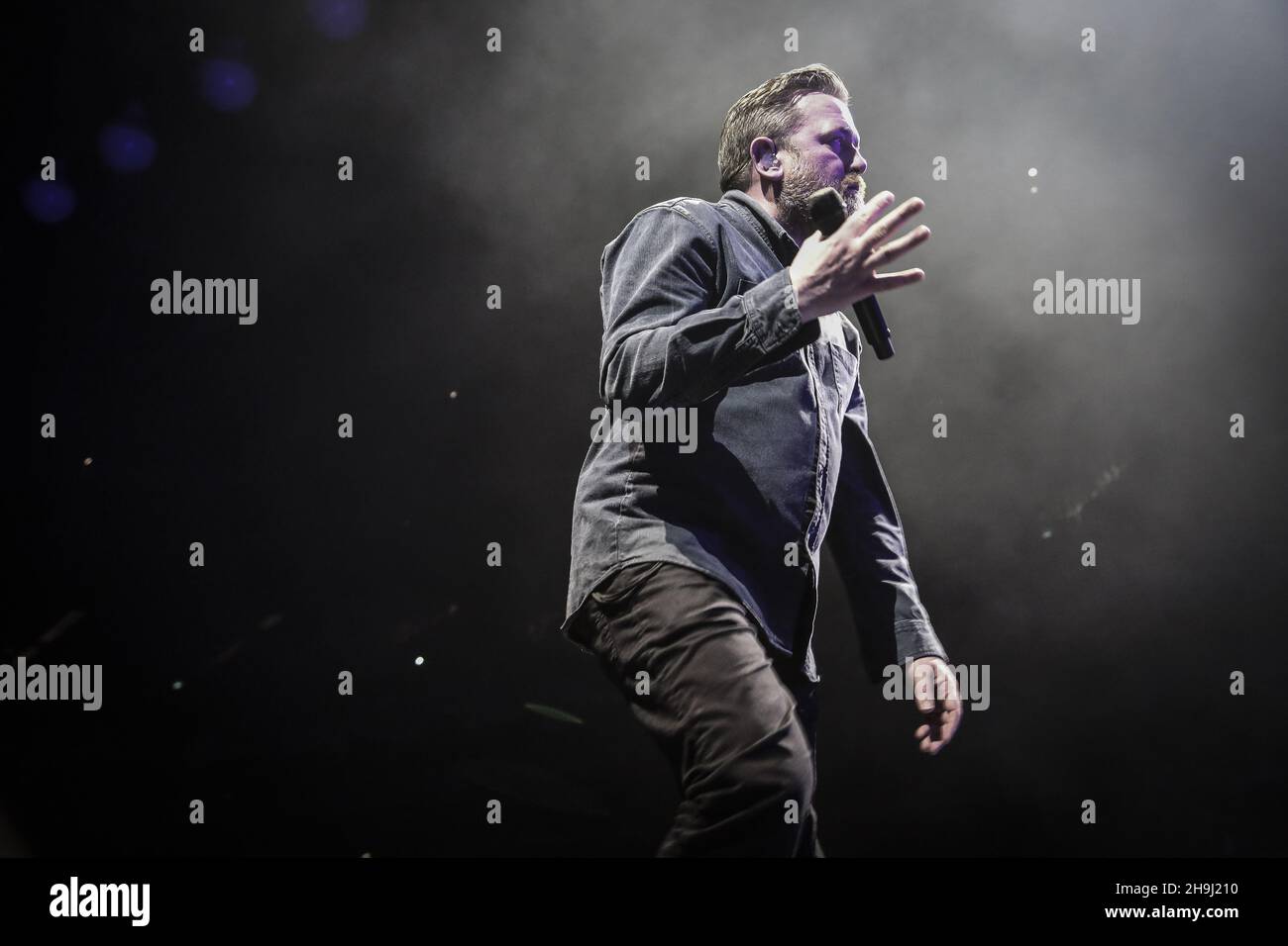 Guy Garvey of Elbow live on stage at the O2 Arena in London, the last ...