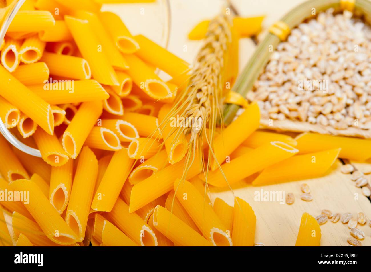 short Italian pasta penne with durum wheat grains Stock Photo - Alamy