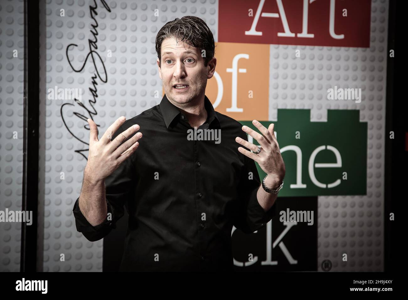 Nathan Sawaya attending The Art of the Brick exhibition, featuring ...