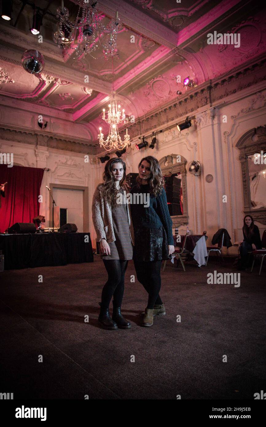 Lily and Madeleine posing for portraits before their gig at Bush Hall ...