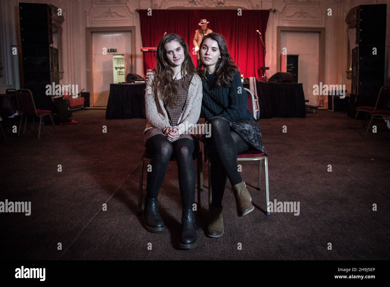 Lily and Madeleine posing for portraits before their gig at Bush Hall ...