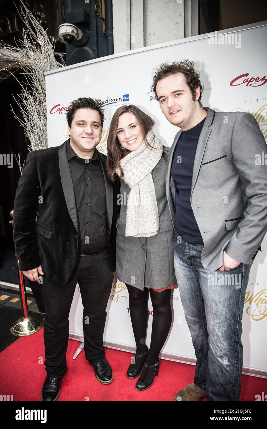 Nathan Amzi (left) and friends arriving at The Whatsonstage Theatre ...