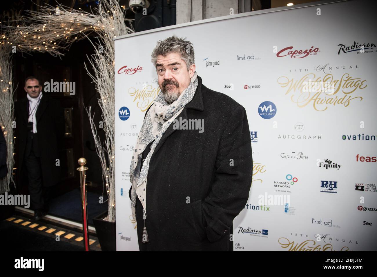 Phil Jupitus arriving at The Whatsonstage Theatre awards held at Cafe ...