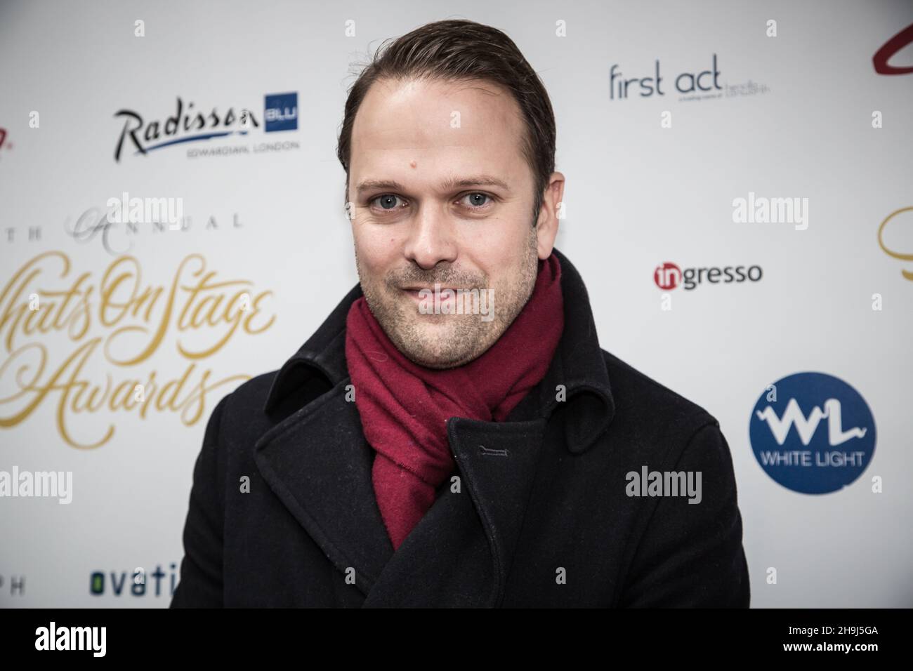 Nicholas Burns arriving at The Whatsonstage Theatre awards held at Cafe ...
