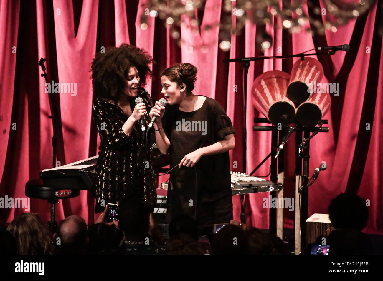 Twin sisters Ibeyi performing live on stage at a sold-out Bush Hall in ...