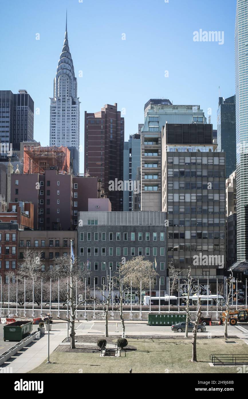 A scene of buildings in New York City (including the Empire State ...