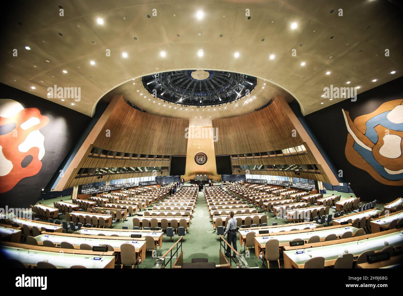 A view from inside the General Assembly building at the United Nations ...