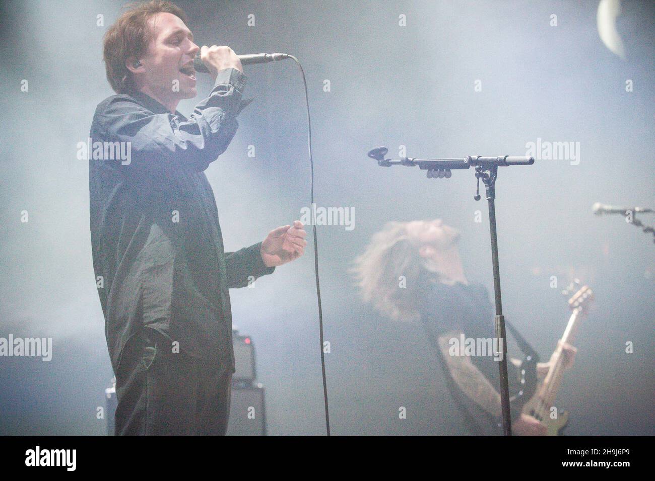 Jonas Bjerre, lead singer in Danish rock band Mew, at the Roundhouse in ...