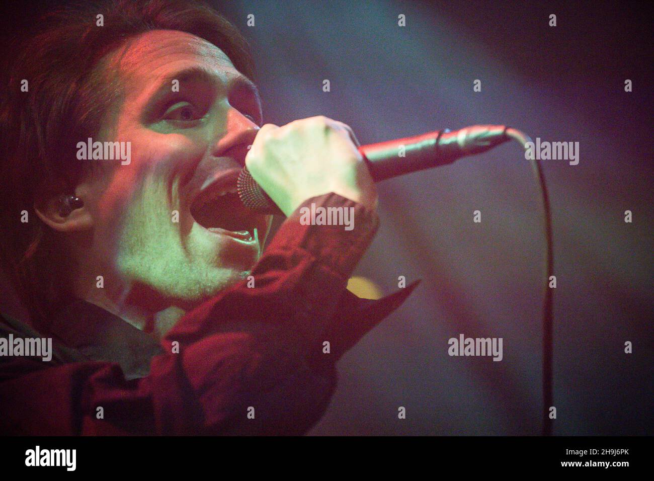 Jonas Bjerre, lead singer in Danish rock band Mew, at the Roundhouse in ...
