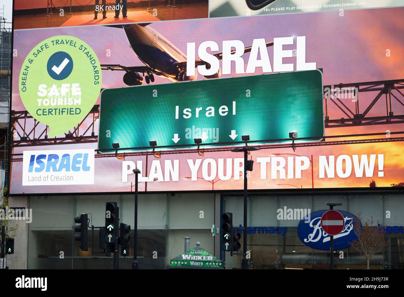 An advertisement for Israeli tourism is displayed on a large electric ...
