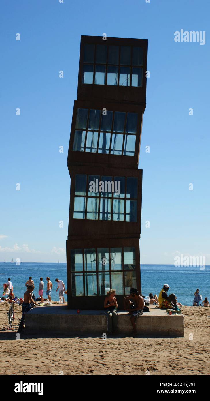 BARCELONA, SPAIN - Sep 25, 2010: A vertical shot of the Cubes artwork ...