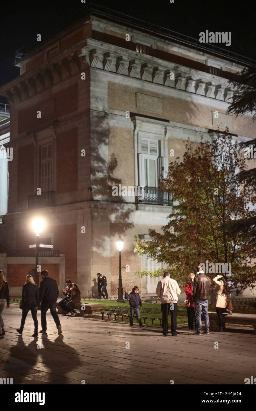 A view of the Prado Museum at night. From a set of general views of ...