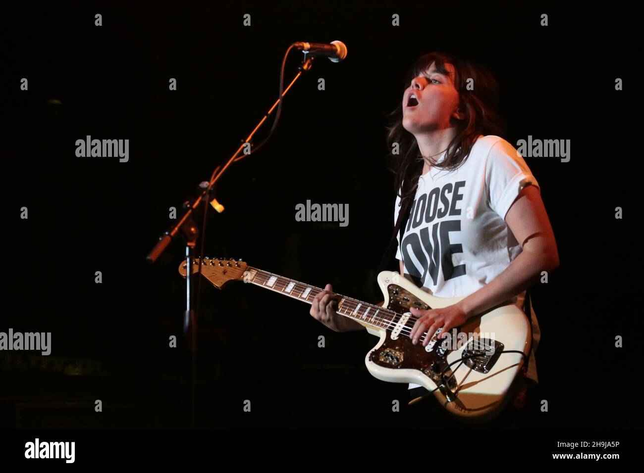 Courtney Barnett and her band performing live on stage at The O2 Forum ...