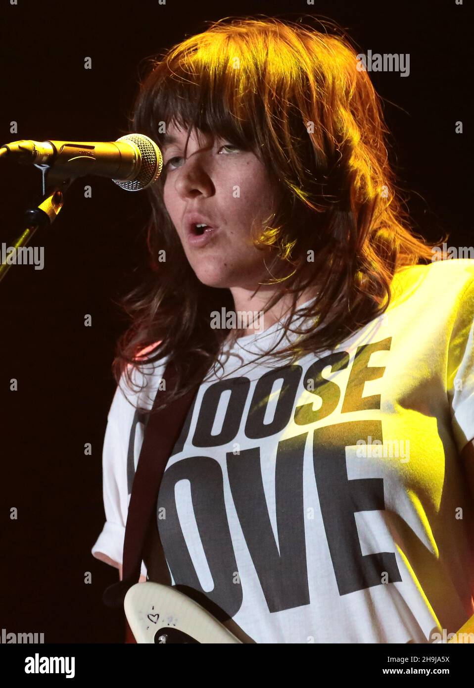 Courtney Barnett and her band performing live on stage at The O2 Forum ...