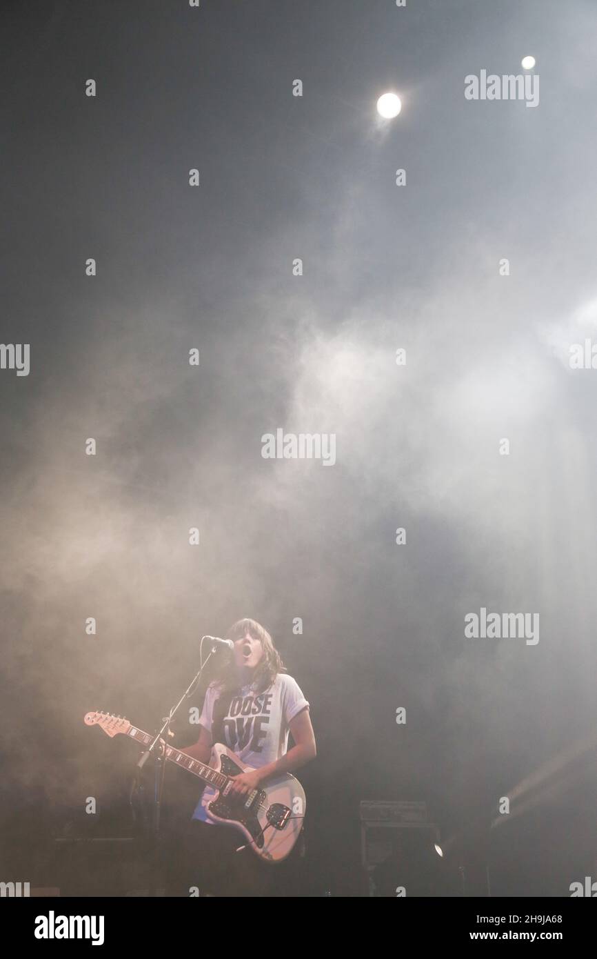 Courtney Barnett and her band performing live on stage at The O2 Forum ...