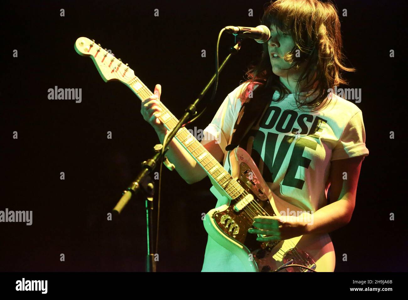 Courtney Barnett and her band performing live on stage at The O2 Forum ...