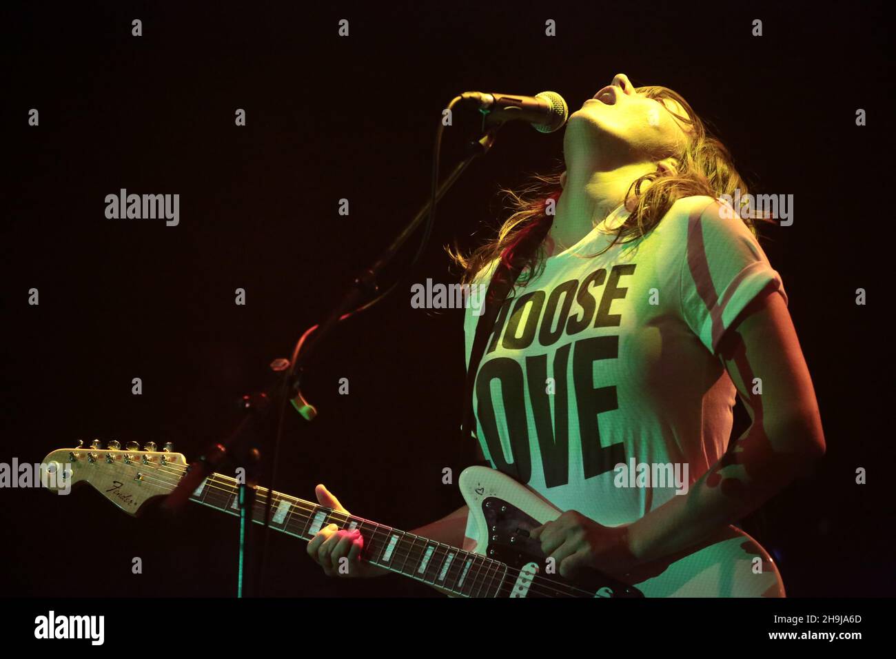 Courtney Barnett and her band performing live on stage at The O2 Forum ...