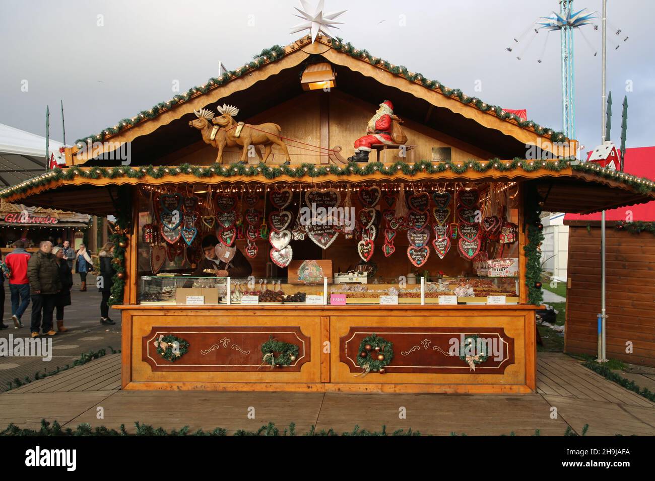 A traditional German market stall in Winter Wonderland in Hyde Park in ...