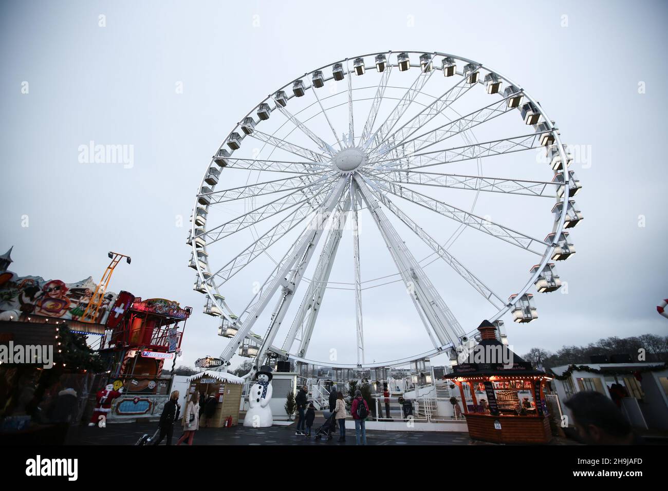 The big wheel at the Winter Wonderland in Hyde Park in London. From a ...