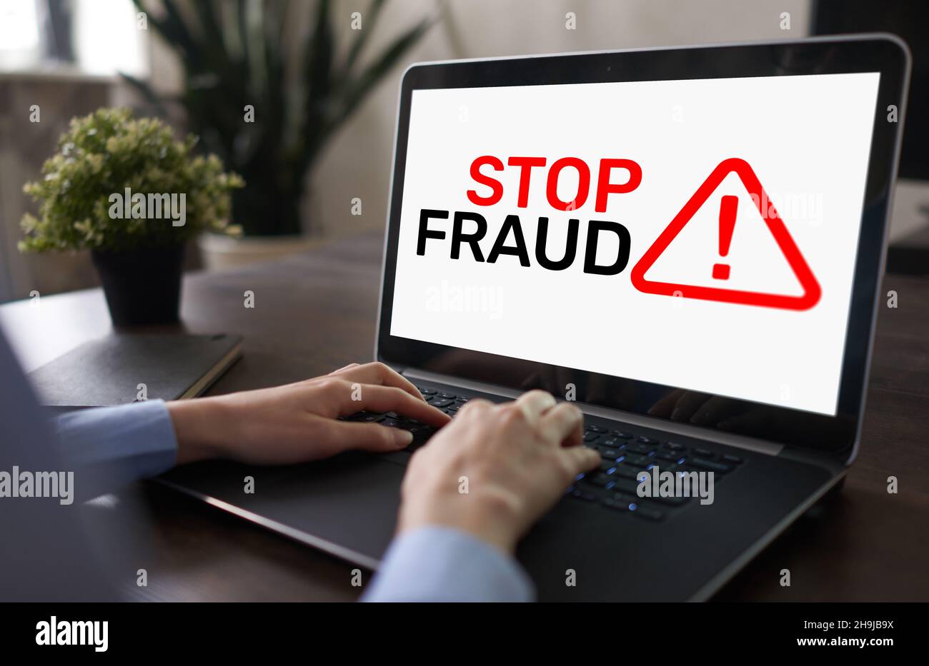 Stop Fraud banner on screen. Cybercrime and internet security concept ...