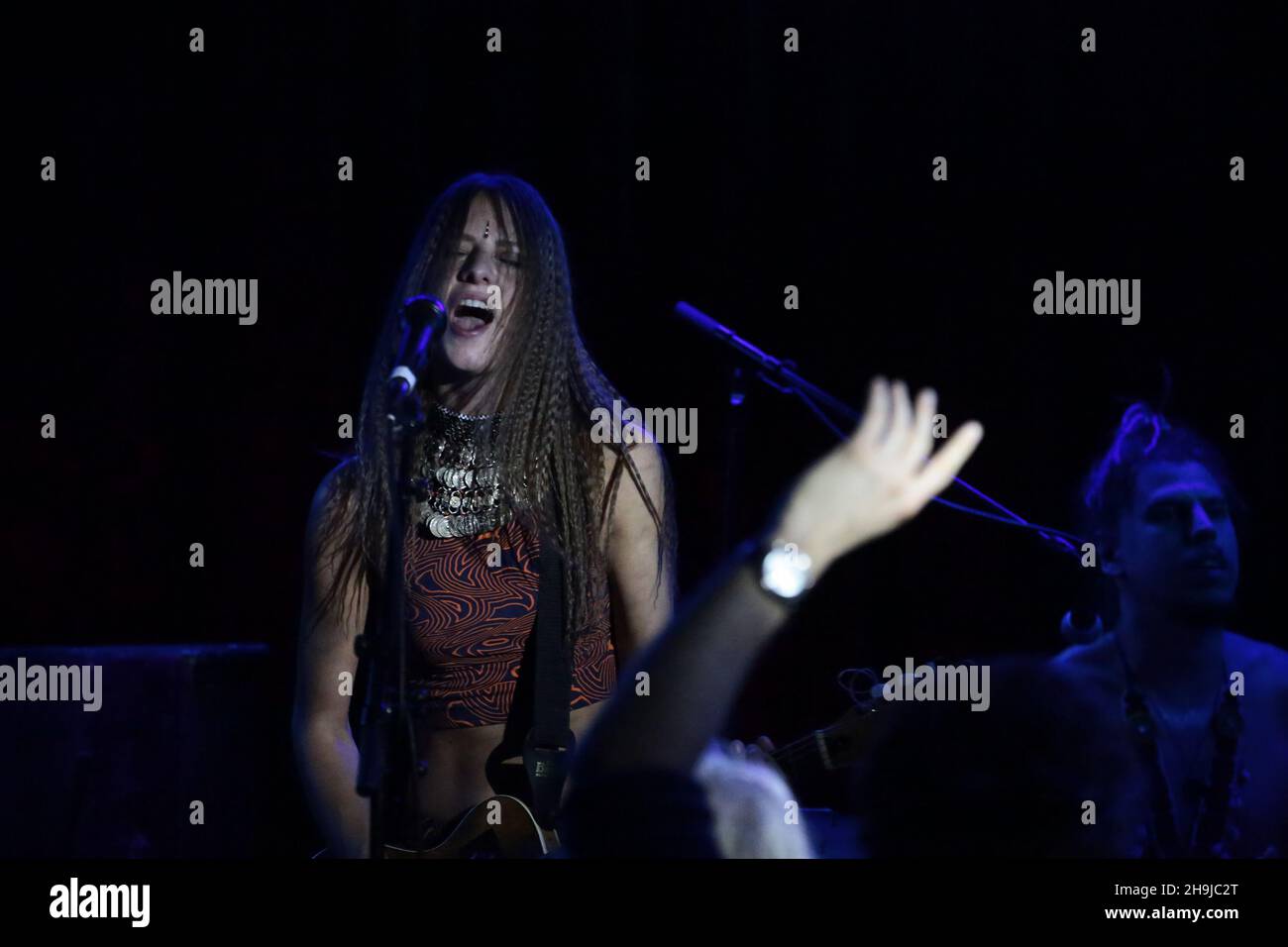 Cato van Dyck, singer in Dutch funk rock trio My Baby, performing live ...