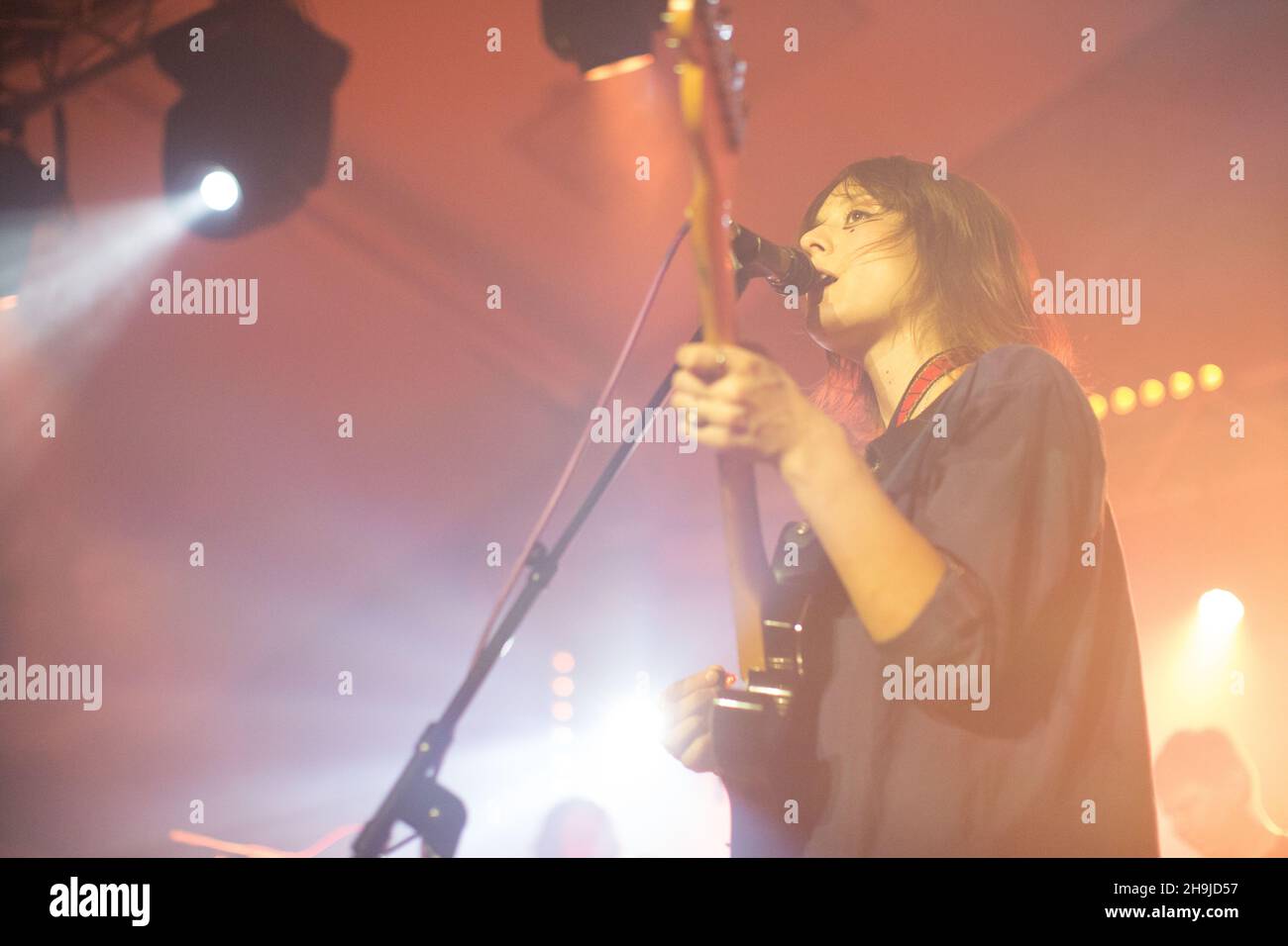 Cate le Bon and her band performing live on stage at the Oval Space in ...
