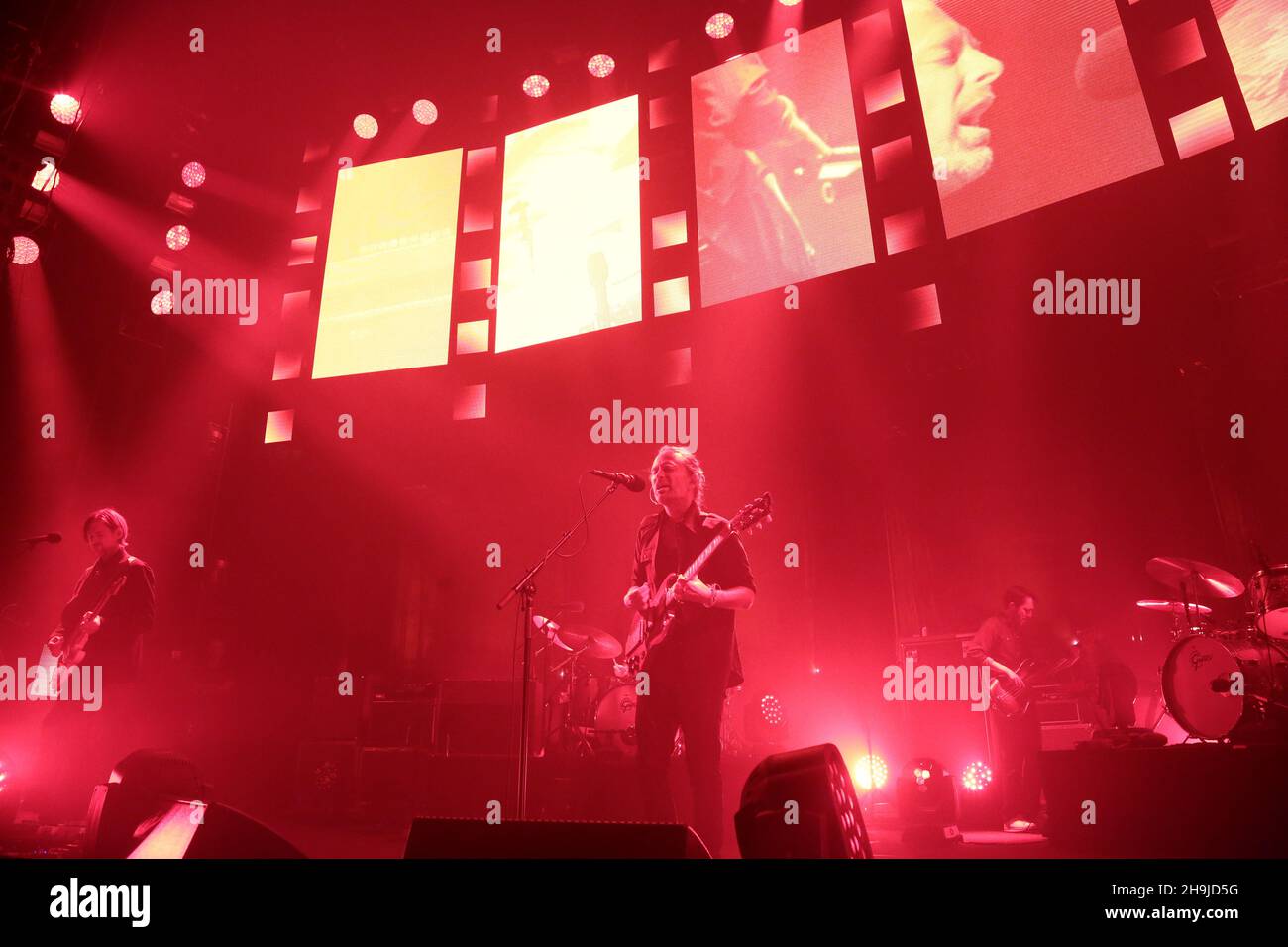 Radiohead performing live on stage at The Roundhouse in London Stock ...