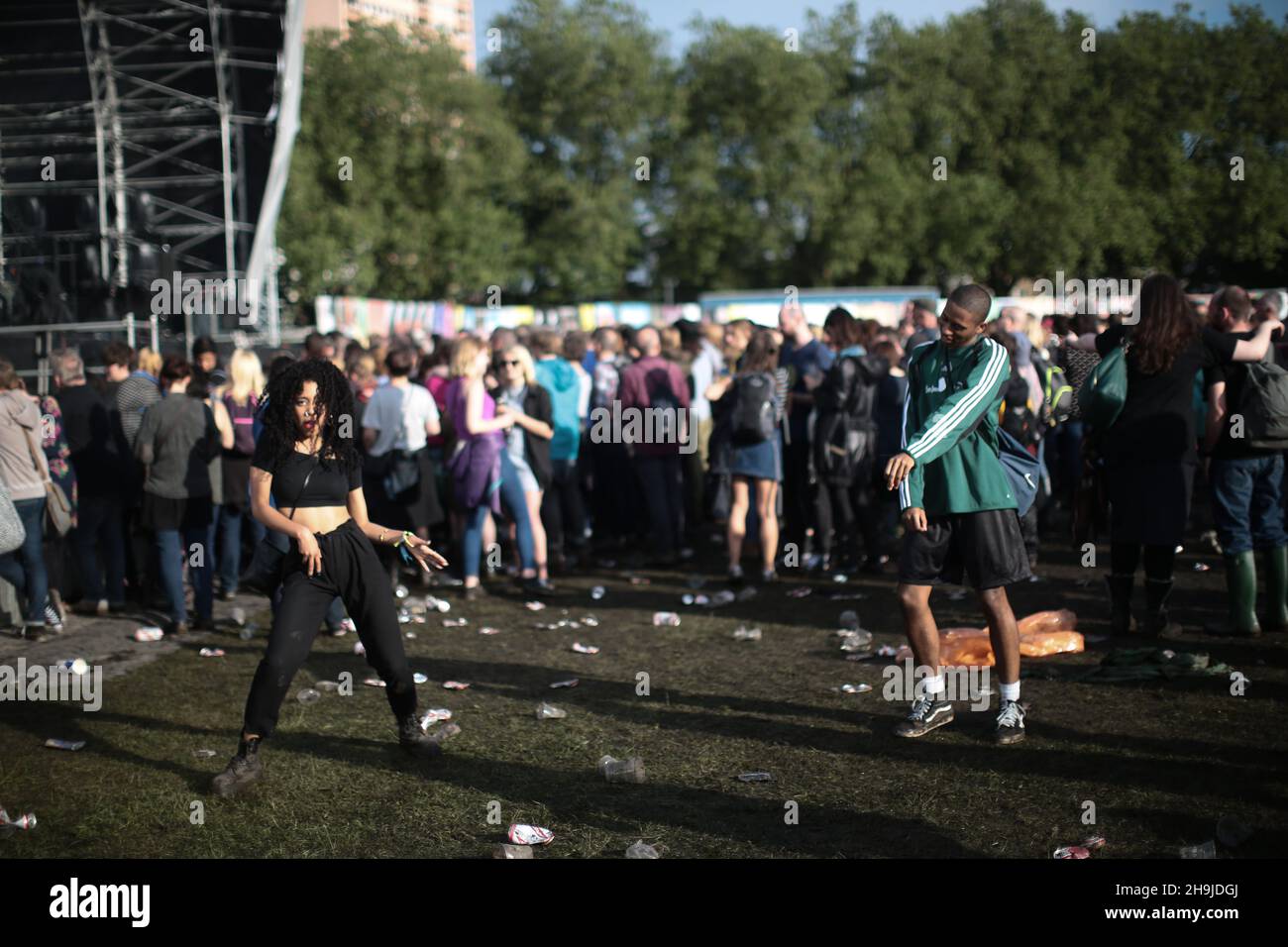 Festival goers dancing at Field Day. General views of Day 2 of the 2016 ...