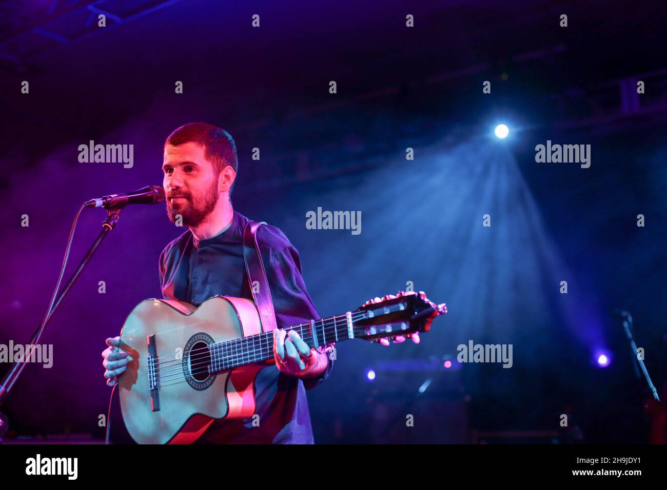 Nick Mulvey performing on the Clore Ballroom stage on the final day of ...