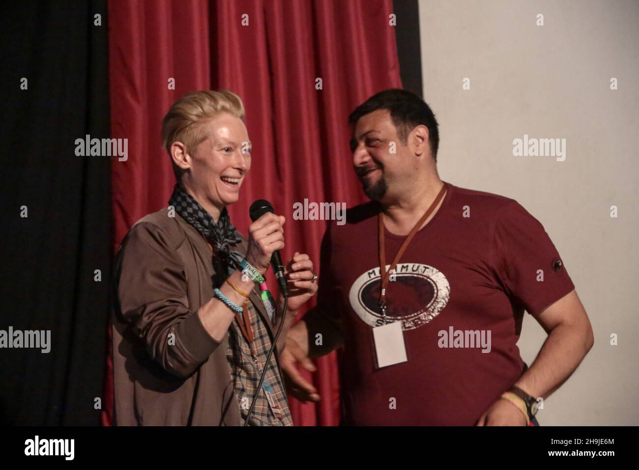 Tilda Swinton, with creative director of Piton Palais Riyad Mustafa ...