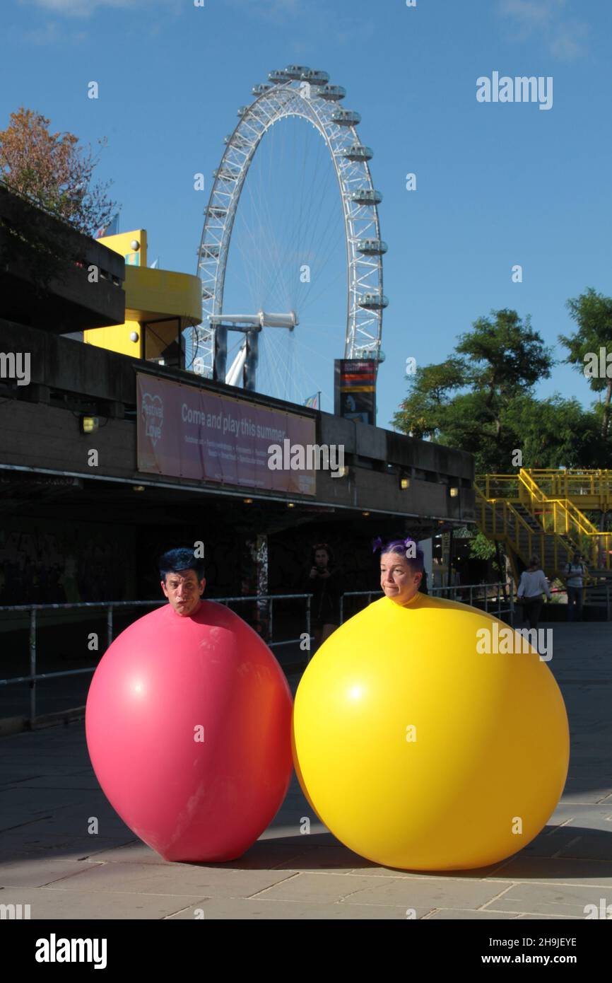 New York clown duo Acrobuffos performing part of Air Play, which will ...