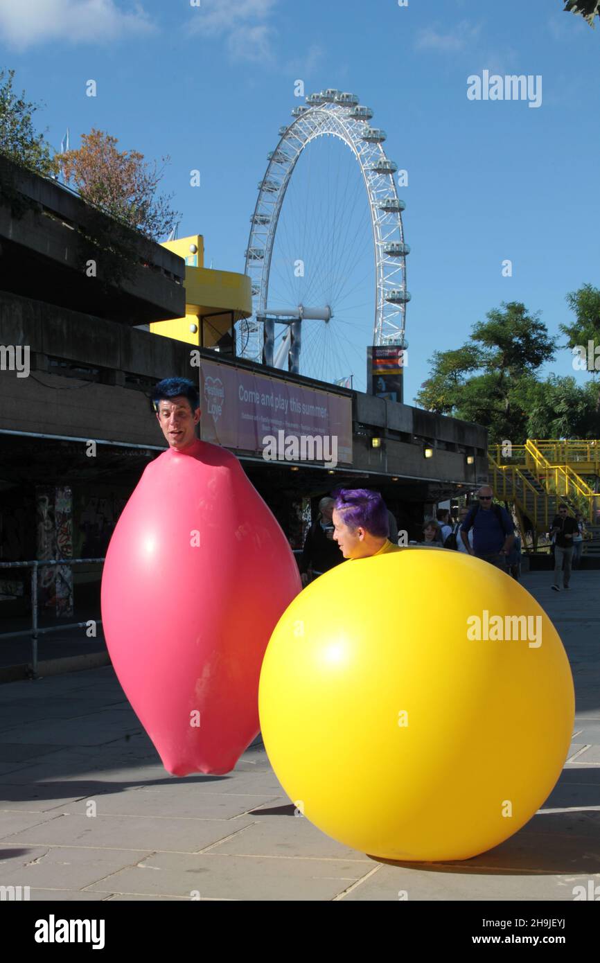New York clown duo Acrobuffos performing part of Air Play, which will ...
